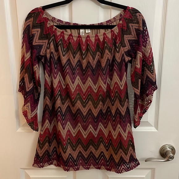 Tacera | Tops | Tacera Crochet Chevron Lined Blouse With Flared Half ...